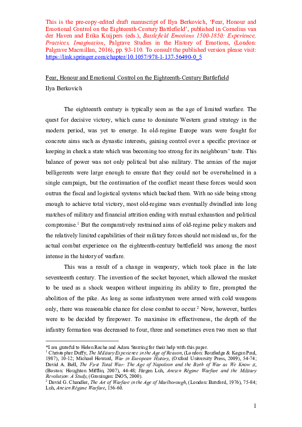 (PDF) Fear, Honour and Emotional Control on the Eighteenth-Century ...