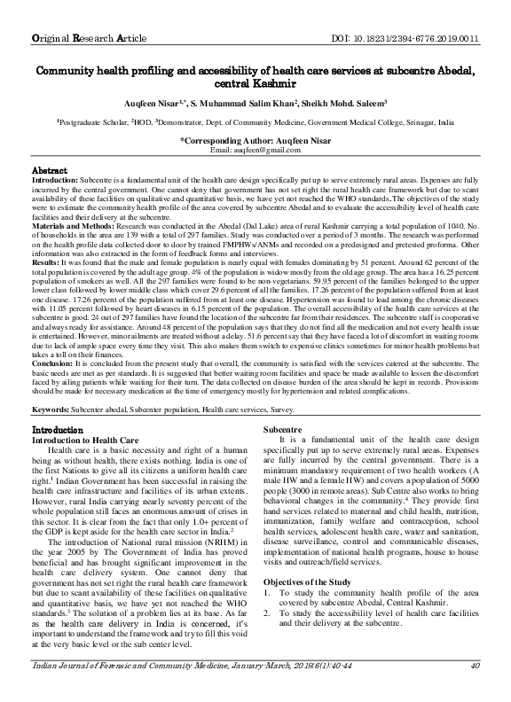 (PDF) Community health profiling and accessibility of health care ...