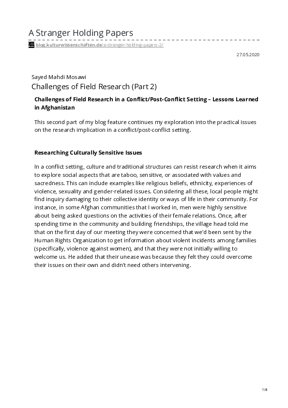(PDF) A Stranger Holding Papers.Challenges of Field Research in a ...