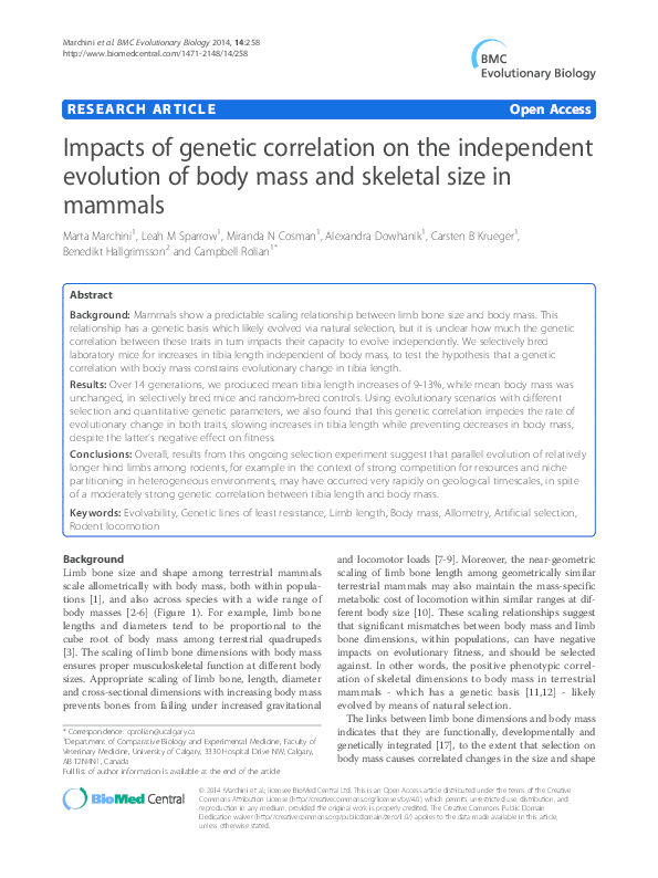 (PDF) Impacts of genetic correlation on the independent evolution of ...