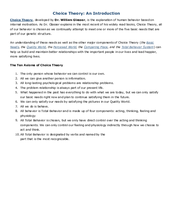 (PDF) Choice Theory: An Introduction