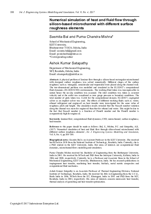 Pdf Numerical Simulation Of Heat And Fluid Flow Through Silicon Based