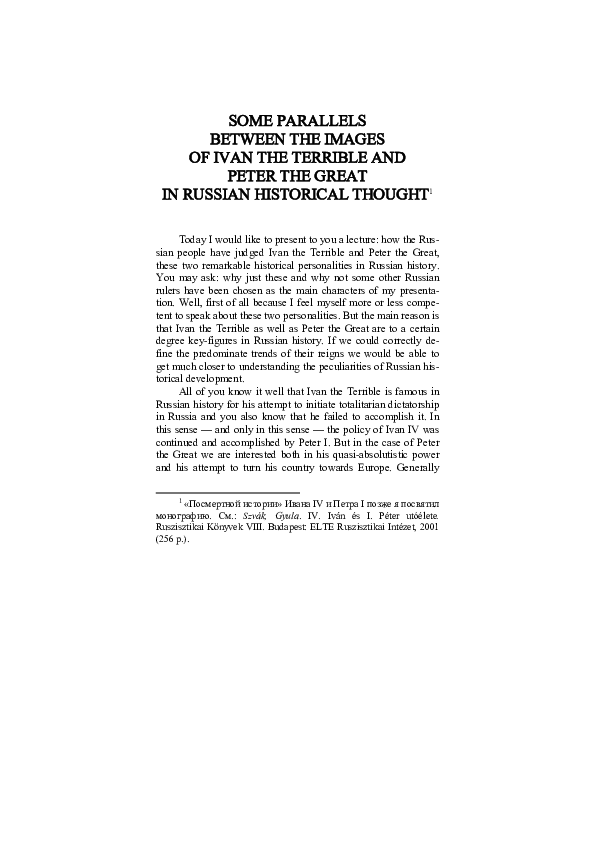 (PDF) Some Parallels Between the Images of Ivan the Terrible and Peter ...