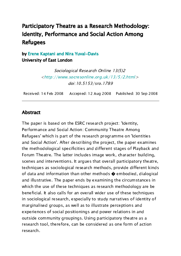 (DOC) Participatory Theatre as a Research Methodology: Identity ...