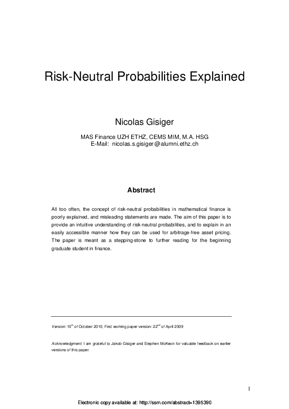 (PDF) Risk-Neutral Probabilities Explained