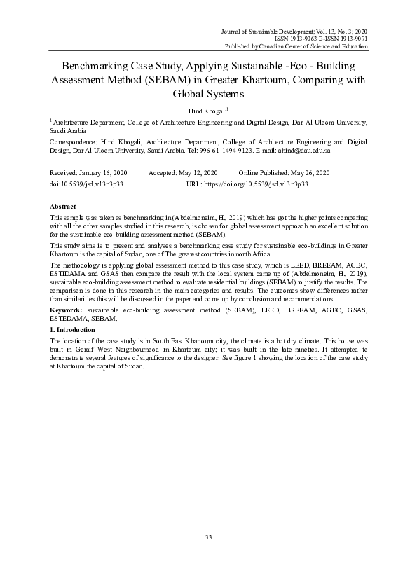 (PDF) Benchmarking Case Study, Applying Sustainable -Eco -Building ...