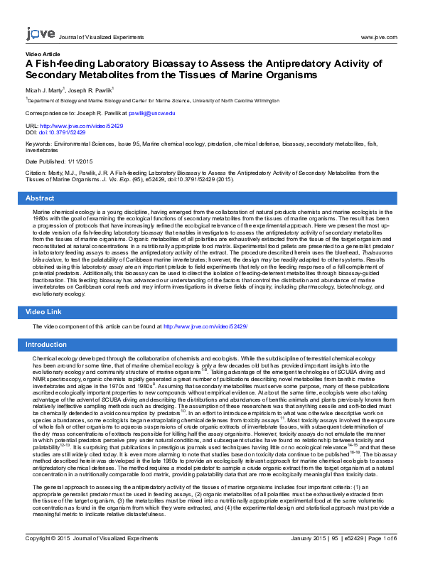 (PDF) A Fish-feeding Laboratory Bioassay to Assess the Antipredatory ...