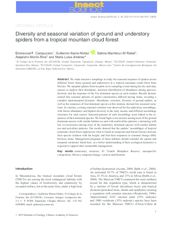 (PDF) Diversity and seasonal variation of ground and understory spiders ...