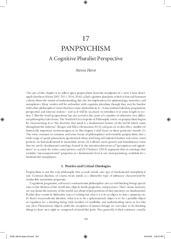 (PDF) Panpsychism: A Cognitive Pluralist Perspective