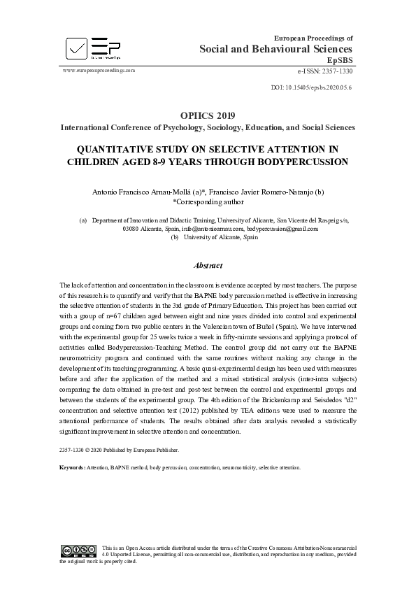 (PDF) QUANTITATIVE STUDY ON SELECTIVE ATTENTION IN CHILDREN AGED 8-9 ...