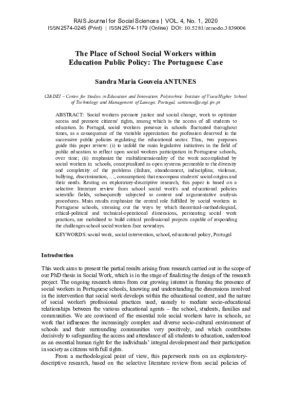 (PDF) The Place of School Social Workers within Education Public Policy ...