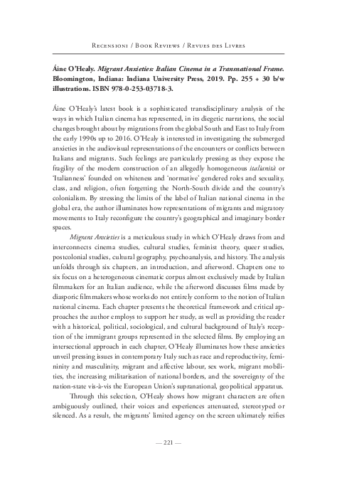 (PDF) Review of Áine O’Healy. Migrant Anxieties: Italian Cinema in a ...