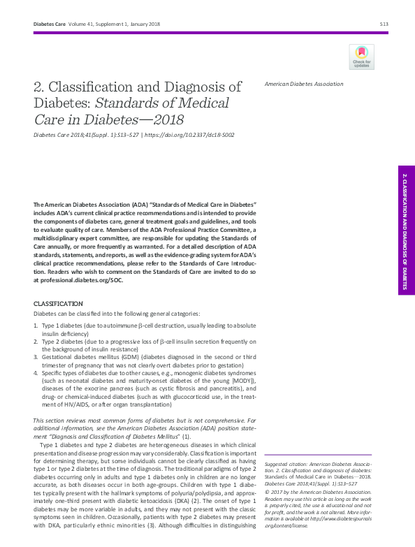 (PDF) 2. Classification and Diagnosis of Diabetes: Standards of Medical ...