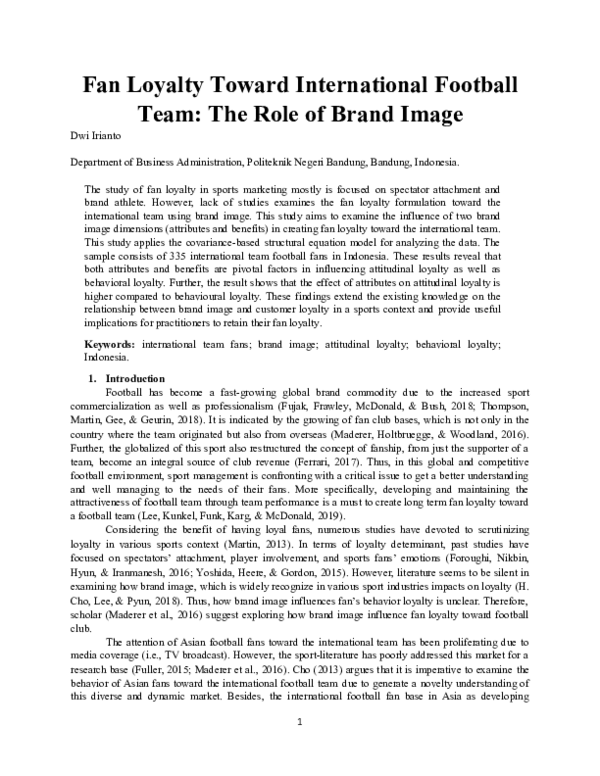 (DOC) Fan Loyalty Toward International Football Team: The Role of Brand ...