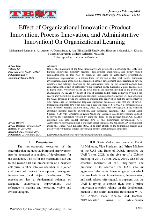 (PDF) Effect of Organizational Innovation (Product Innovation, Process ...