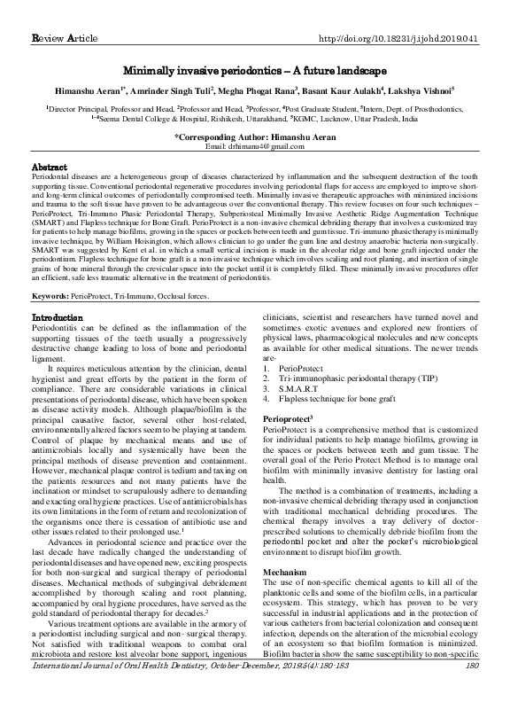 (PDF) Minimally invasive periodontics – A future landscape | IP ...