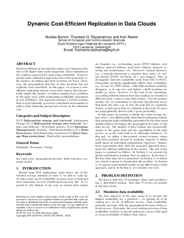 Pdf Dynamic Cost Efficient Replication In Data Clouds