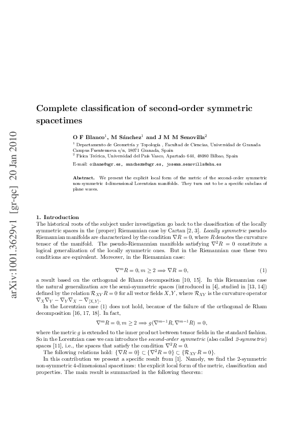 Pdf Complete Classification Of Second Order Symmetric Spacetimes