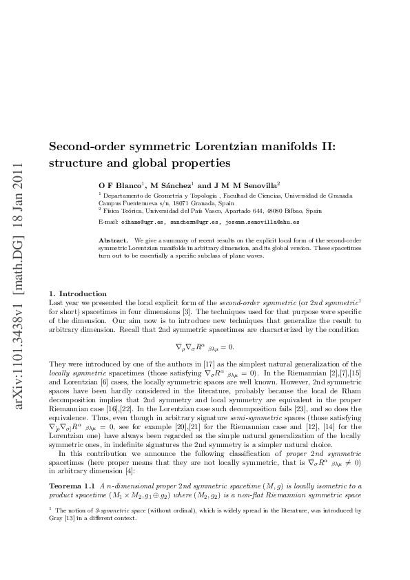 Pdf Second Order Symmetric Lorentzian Manifolds I Characterization