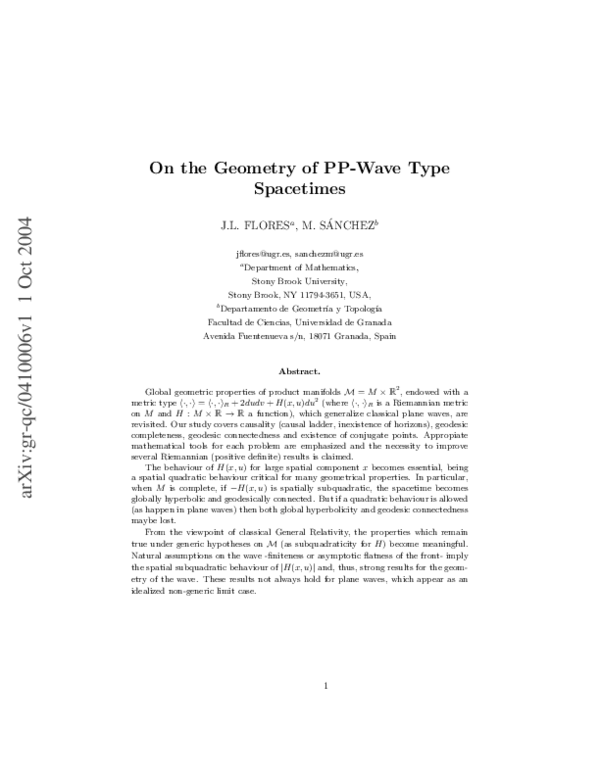(PDF) On the Geometry of pp-Wave Type Spacetimes | Miguel Angel Ponce ...