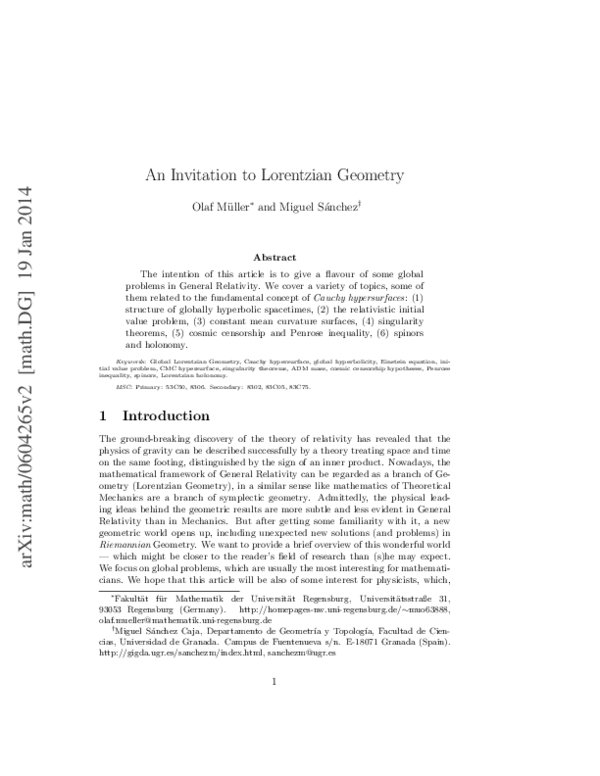 (PDF) An Invitation to Lorentzian Geometry