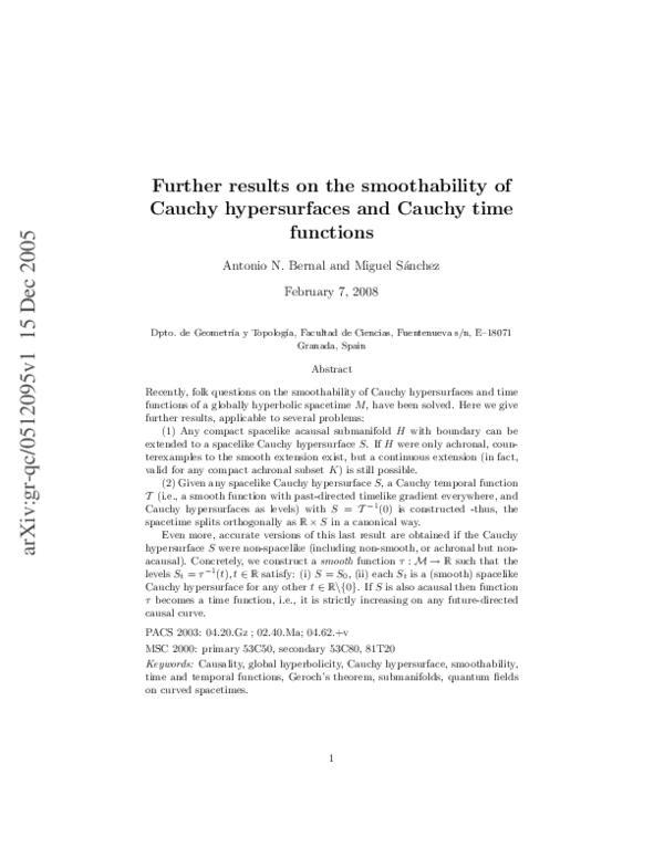 (PDF) Further Results on the Smoothability of Cauchy Hypersurfaces and Cauchy Time Functions