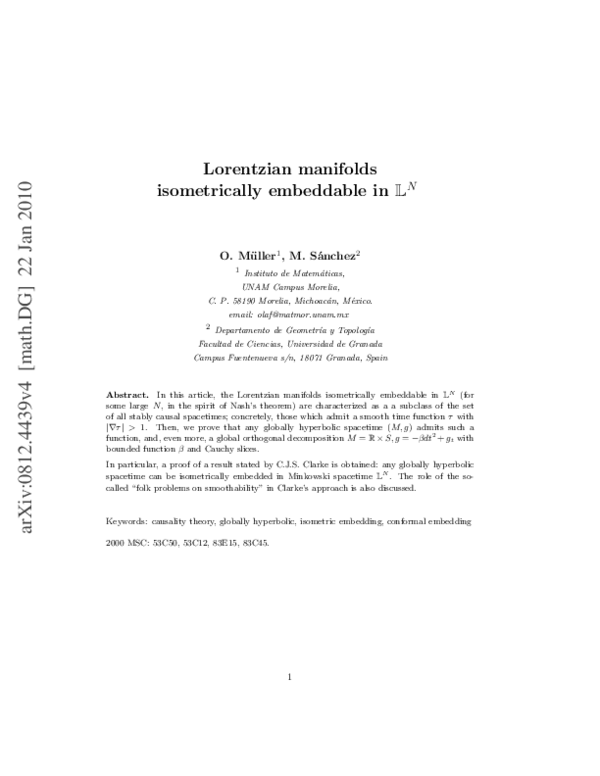 (PDF) Lorentzian manifolds isometrically embeddable in $\mathbb{L}^{N}$
