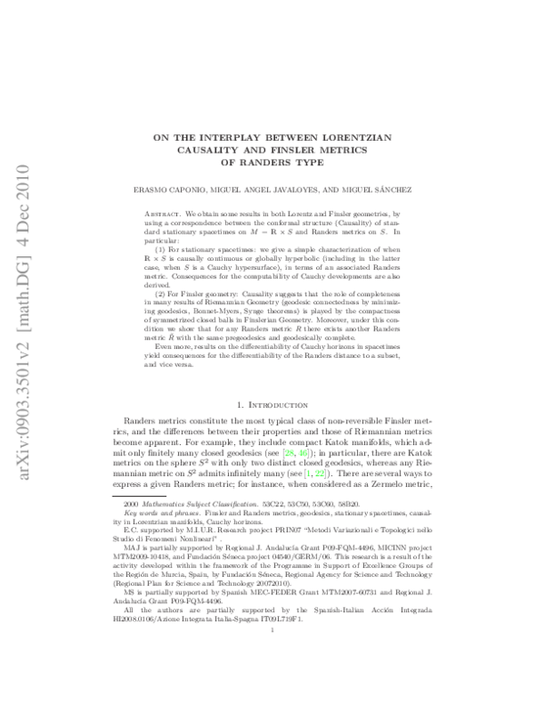(PDF) On the interplay between Lorentzian Causality and Finsler metrics ...
