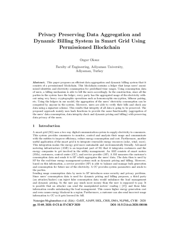 Pdf Privacy Preserving Data Aggregation And Dynamic Billing System In Smart Grid Using