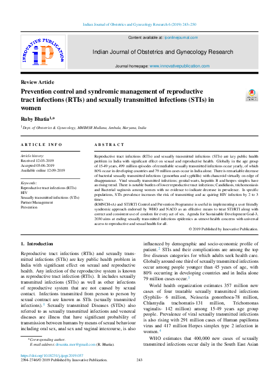 (PDF) Prevention control and syndromic management of reproductive tract ...