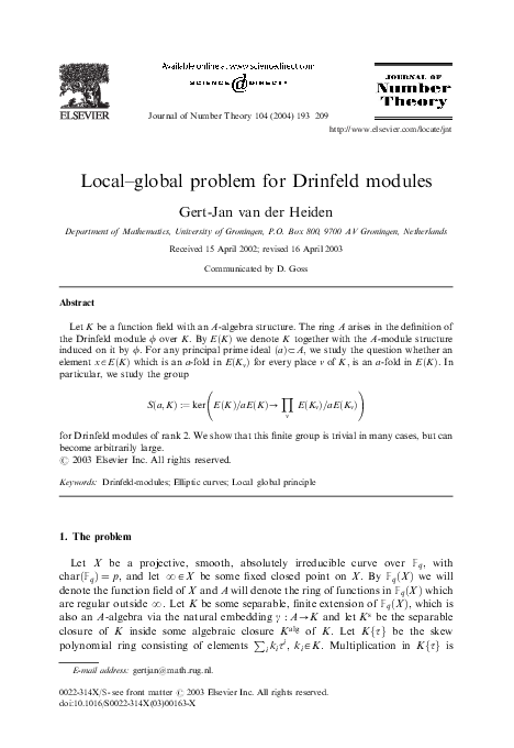 (PDF) Local-global problem for Drinfeld modules