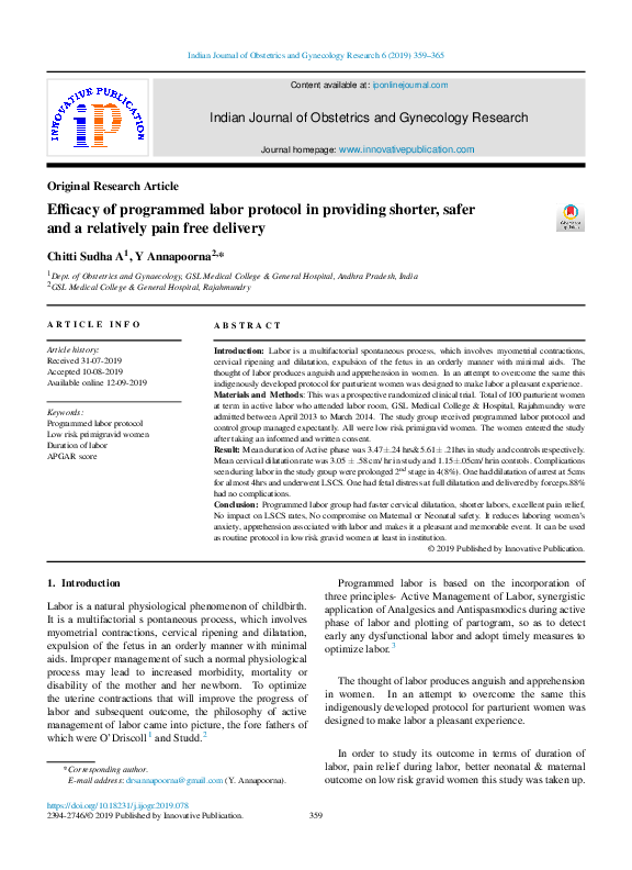 (PDF) Efficacy of programmed labor protocol in providing shorter, safer ...