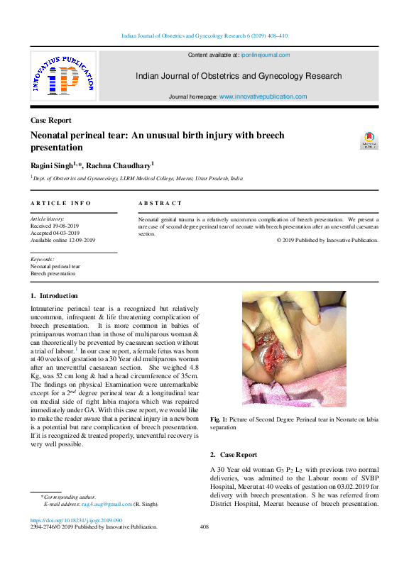 (PDF) Neonatal perineal tear: An unusual birth injury with breech ...