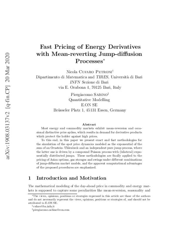 (PDF) Fast Pricing of Energy Derivatives with Mean-reverting Jump ...