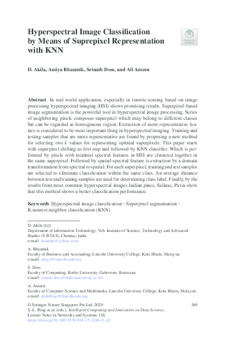 (PDF) Hyperspectral Image Classification by Means of Suprepixel Representation with KNN