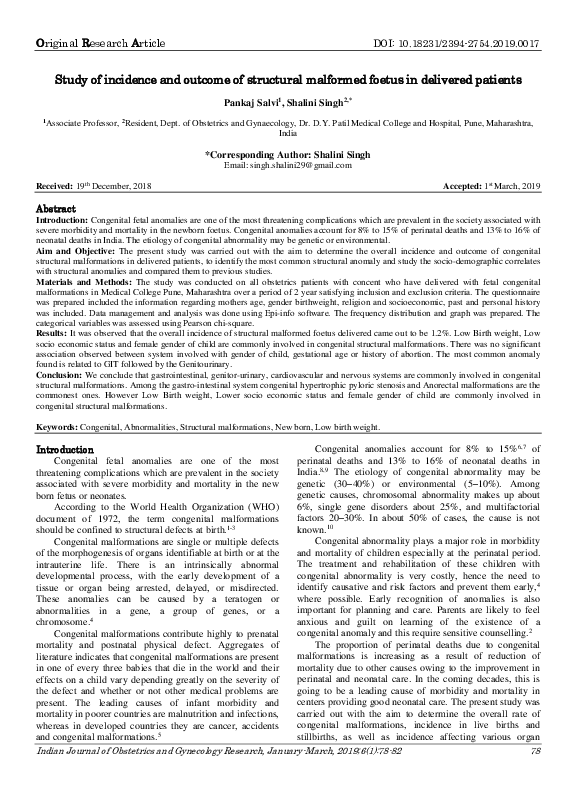 (PDF) Study of incidence and outcome of structural malformed foetus in ...