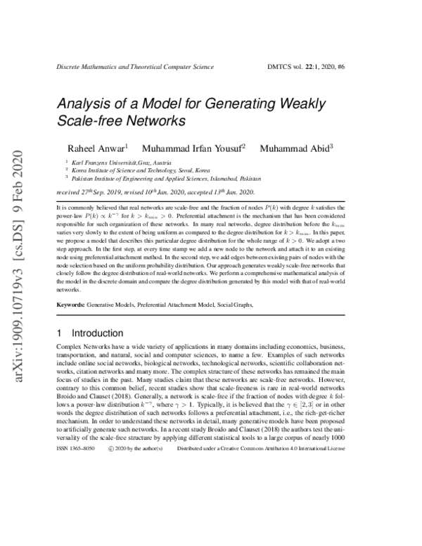 (PDF) Analysis of a Model for Generating Weakly Scale-free Networks