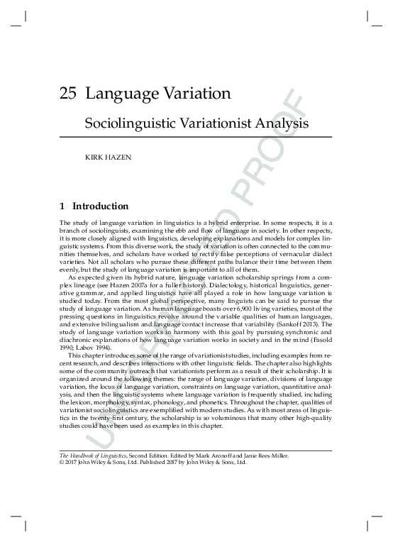 (PDF) Language Variation: Sociolinguistic Variationist Analysis