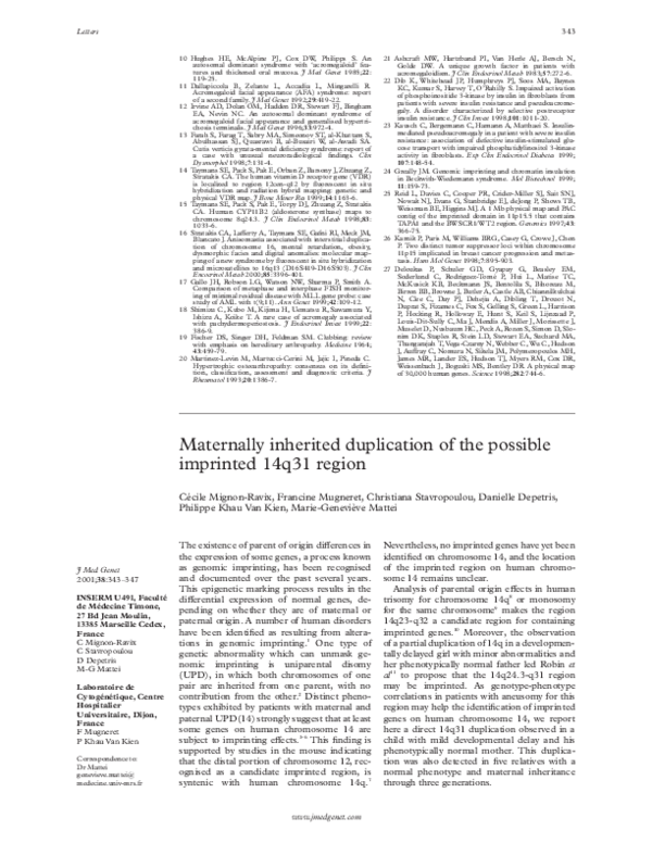 (PDF) Maternally inherited duplication of the possible imprinted 14q31 ...