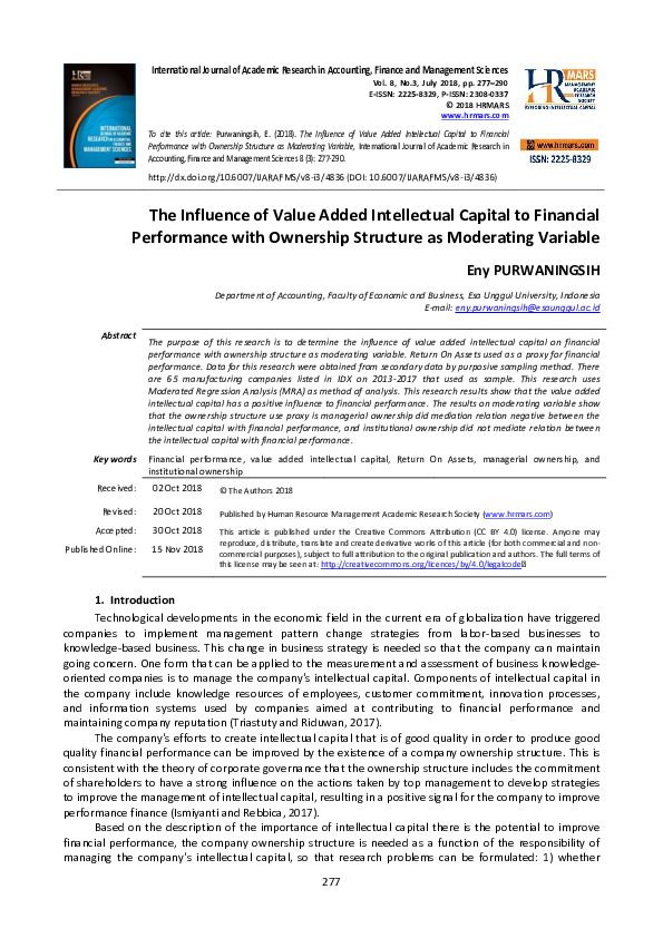 (PDF) The Influence of Value Added Intellectual Capital to Financial Performance with Ownership ...
