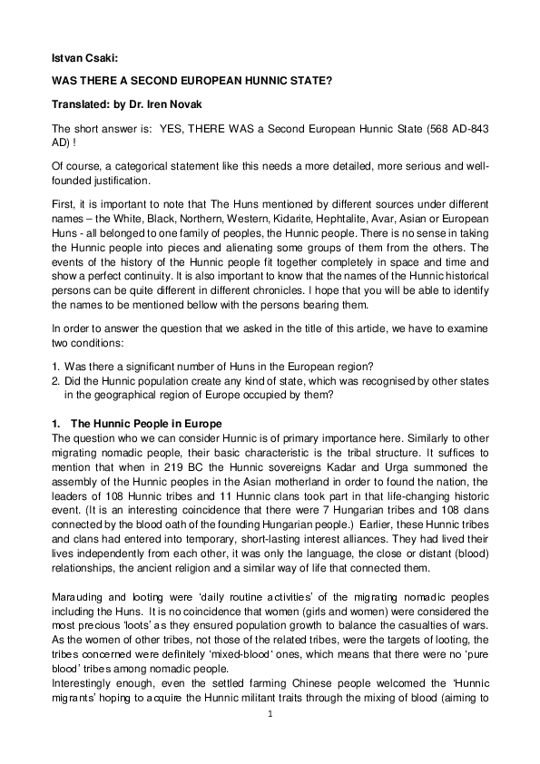 (PDF) WAS THERE A SECOND EUROPEAN HUNNIC STATE
