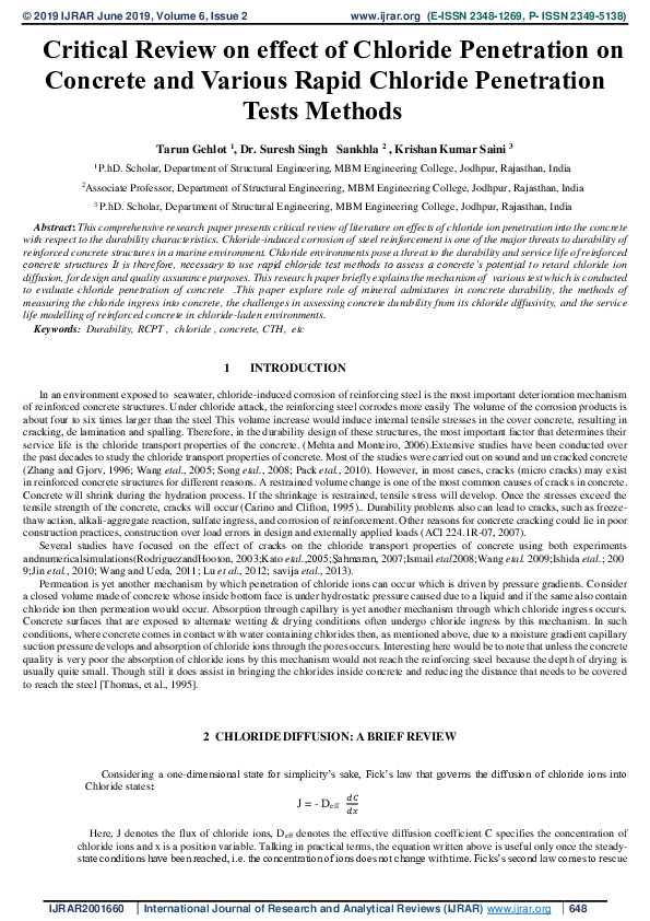 (PDF) Critical Review on effect of Chloride Penetration on Concrete and ...