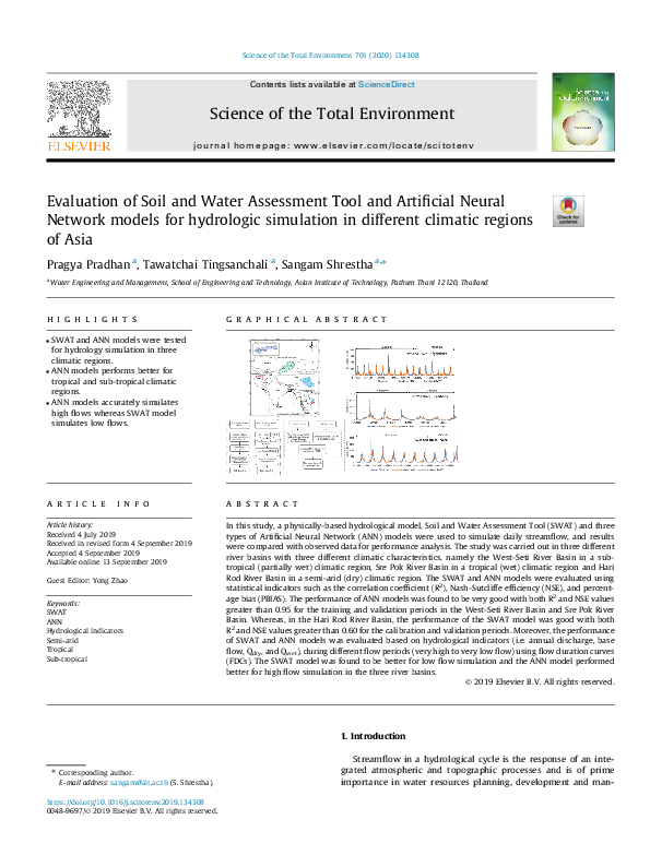 (PDF) Evaluation of Soil and Water Assessment Tool and Artificial Neural Network models for ...