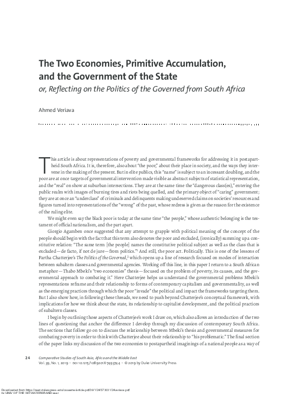 (PDF) The Two Economies, Primitive Accumulation, and the Government of ...