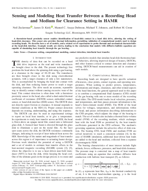 (PDF) Sensing and Modeling Heat Transfer Between a Recording Head and ...