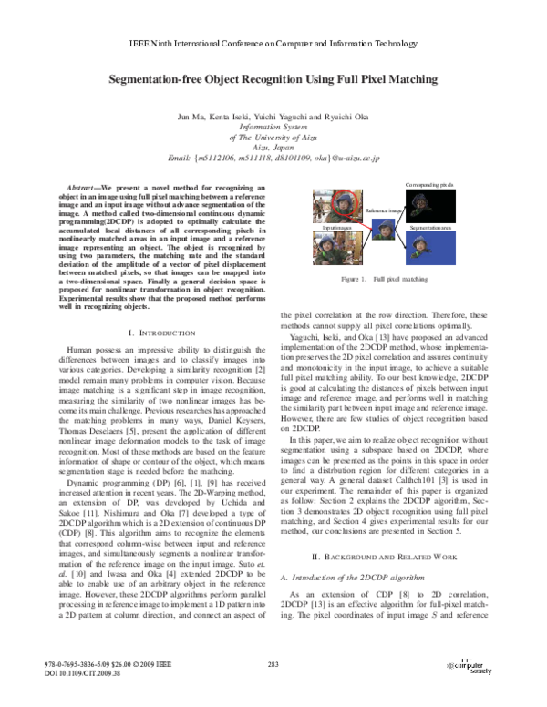 Pdf Segmentation Free Object Recognition Using Full Pixel Matching