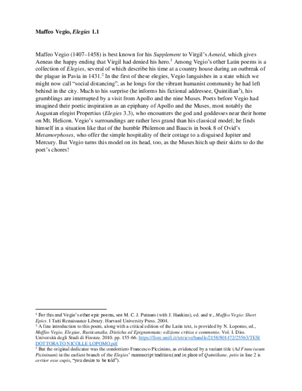(PDF) 2020. “Maffeo Vegio, Elegies 1.1”, Literary Imagination (2020 ...