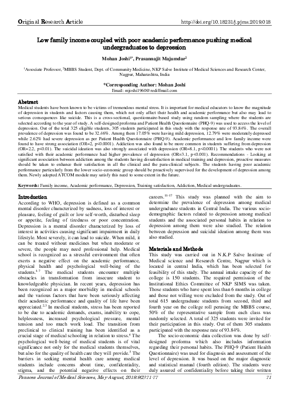(PDF) Low family income coupled with poor academic performance pushing ...