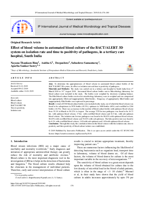 (PDF) Effect of blood volume in automated blood culture of the BACT ...