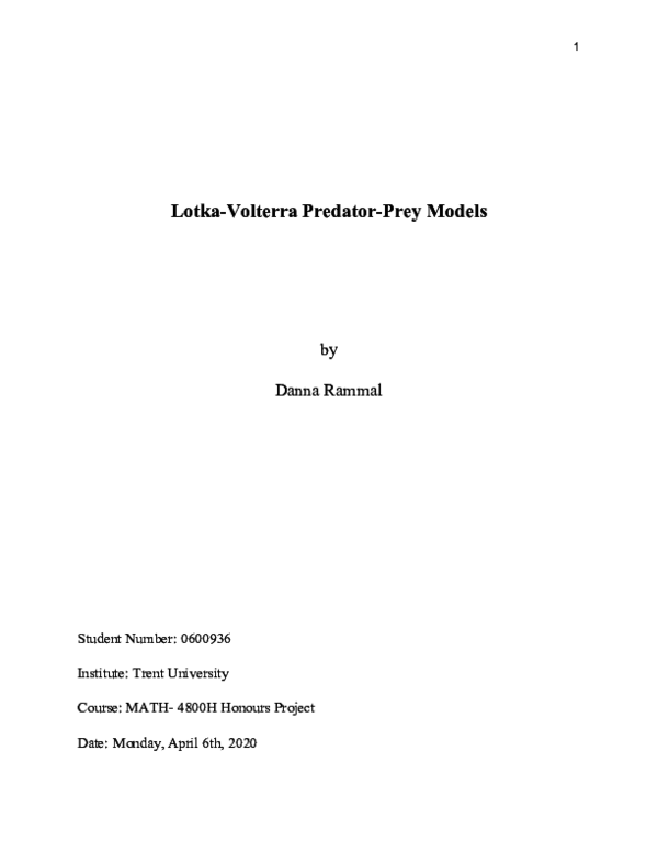 (PDF) Lotka-Volterra Predator-Prey Models